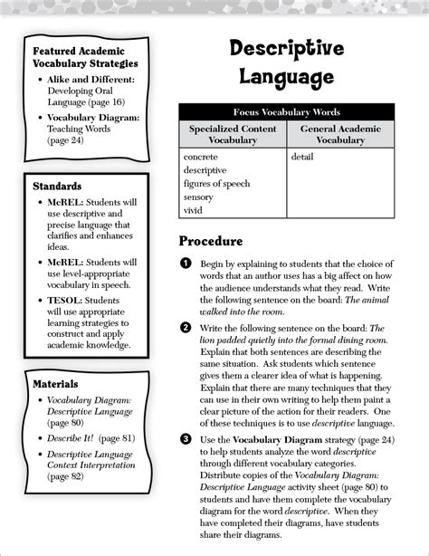 Descriptive Language Academic Vocabulary Gr 46 Lesson Tcm
