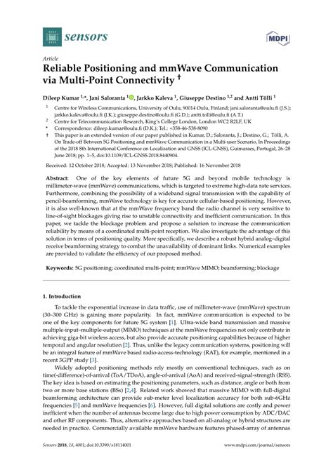 Pdf Reliable Positioning And Mmwave Communication Via Multi Point Connectivity