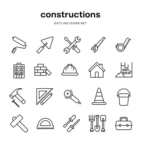 Set Of Construction Tools Outline Icons Collections 21790277 Vector Art At Vecteezy