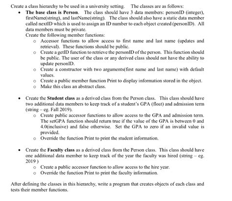 Solved Create A Class Hierarchy To Be Used In A University Chegg Com