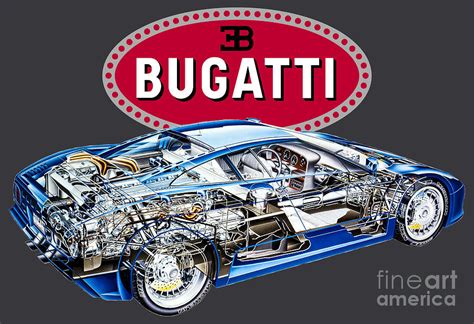 Exclusive Supercar Bugatti Eb 110 Gt Prototype With V12 Turbo Engine Cutaway Automotive Art