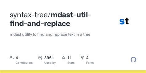 Github Syntax Treemdast Util Find And Replace Mdast Utility To Find And Replace Text In A Tree