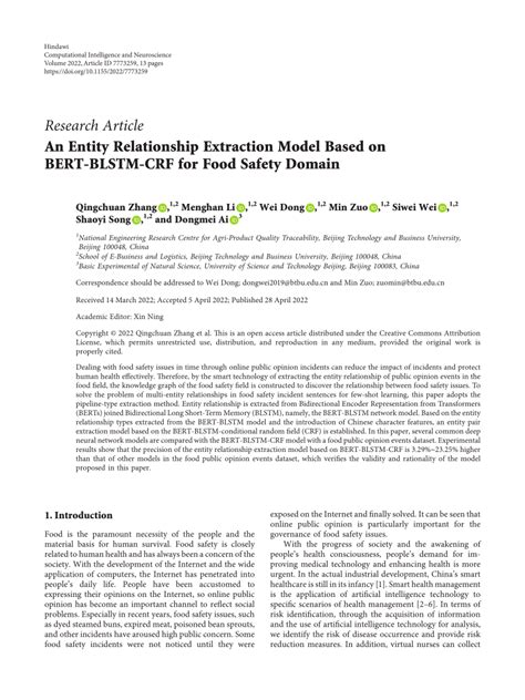 Pdf An Entity Relationship Extraction Model Based On Bert Blstm Crf