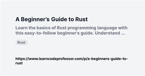 A Beginners Guide To Rust Learncodeprofessor