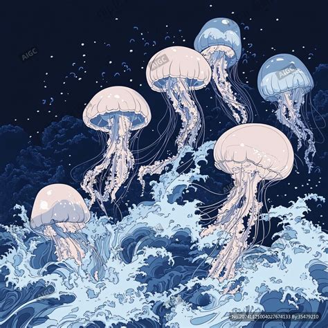 Ai创作图水母装饰画 海洋生物梦幻水母 水母插画 海洋梦幻水母 水母人物创意设计 水母手绘 蓝色系插画 蓝色系手绘插画 海蜇插画 海洋大学插画 插画海洋馆 卡通水母背景 鼠绘海洋 宁静氛围水母