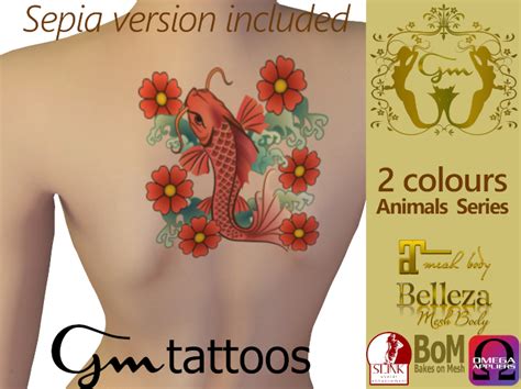 Second Life Marketplace Gm Art Tattoos An001 Japanese Koi Coloredandsepia