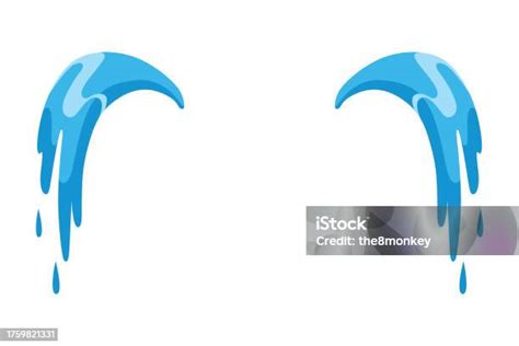 만화 눈물 방울 아이콘입니다 슬픔의 울음소리 눈물의 물방울 우는 액체 떨어지는 푸른 물방울 슬픔에 잠긴 캐릭터 울음 표현을 위한 격리된 벡터입니다 젖은 슬픔 물방울 가공의