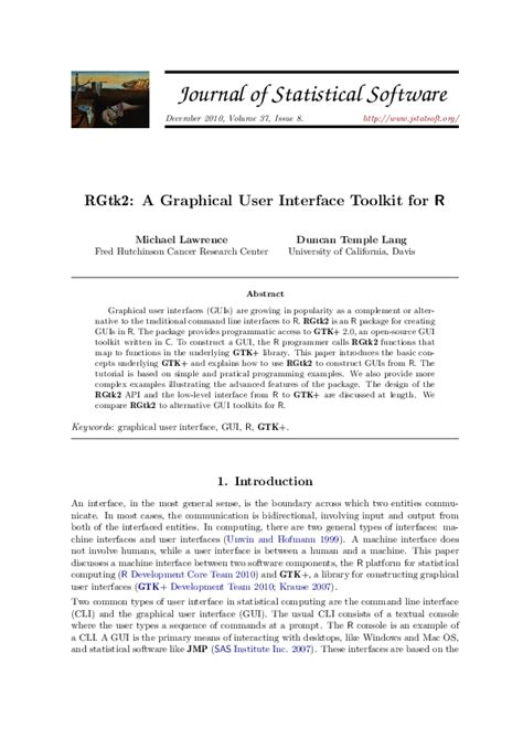 Pdf Rgtk2 A Graphical User Interface Toolkit For R