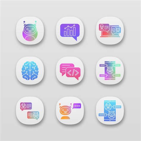 Chatbots App Icons Set UI UX User Interface Graph Support Code