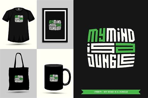 타이포그래피 인용문 동기 부여 Tshirt 내 마음은 인쇄를위한 정글입니다 수직 디자인 템플릿 포스터 머그컵 토트 백 의류 및