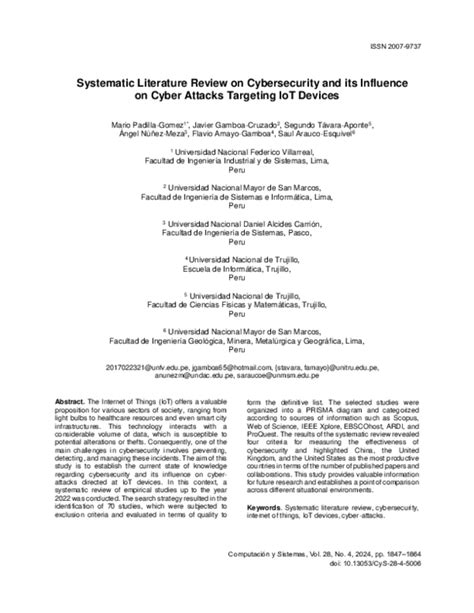 Pdf Systematic Literature Review On Cybersecurity And Its Influence On Cyber Attacks Targeting