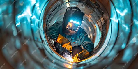 Sealing Joints In An Industrial Hvac Duct System Welder At Work Concept Welding Techniques
