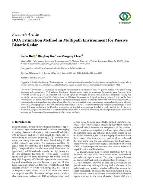 Pdf Doa Estimation Method In Multipath Environment For Passive Bistatic Radar