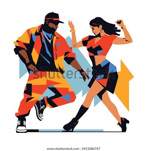 Stylish African American Man Woman Dancing Hip Hop Stock Vector