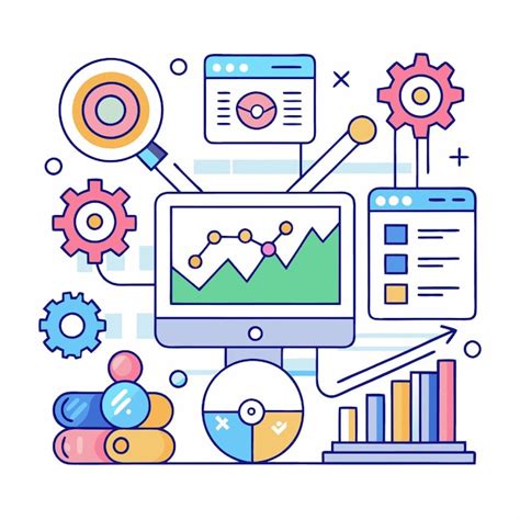 A Desktop Computer Screen With Charts Graphs And Icons Related To Data