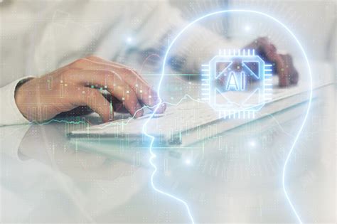 뇌 테마 홀로그램 컴퓨터 배경을 가진 남자 브레인 스토밍의 개념 이중 노출 경제에 대한 스톡 사진 및 기타 이미지 경제