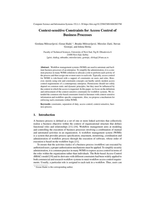 pdf context sensitive constraints for access control of business processes