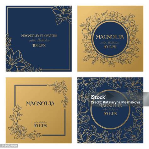 목련 꽃이 있는 결혼식 또는 파티 초대장 템플릿 식물 디자인이 있는 정사각형 카드 템플릿 목련 온대 식물에 대한 스톡 벡터 아트 및 기타 이미지 목련 온대 식물 개체