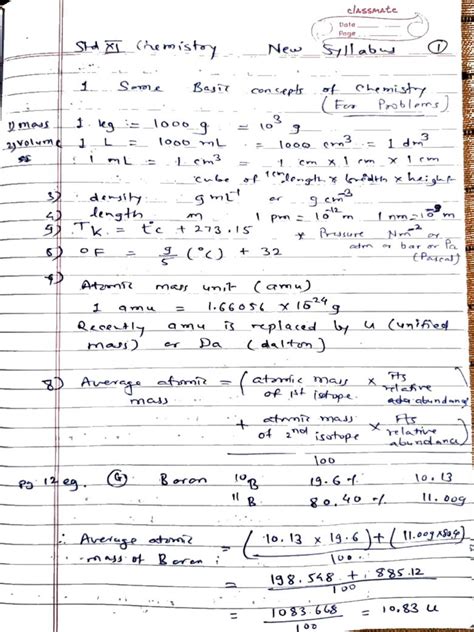 11th Sci Chem Chapter 1 Formulae Pdf Chemistry Physical Sciences