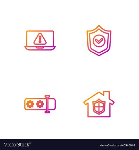 Set Line House Under Protection Password Laptop Vector Image