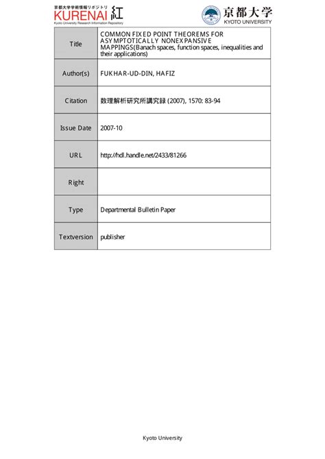 Pdf Common Fixed Point Theorems For Asymptotically Nonexpansive