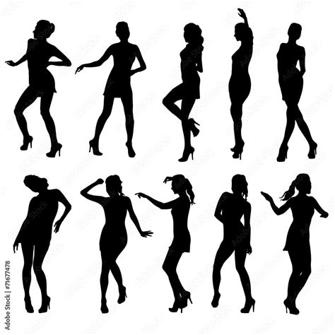 Beautiful Women Dancing Silhouette Isolated Vector Illustration Stock