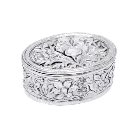 Caja Caja De Betel Pastillero Ovalado Con Flores Plata 900 1