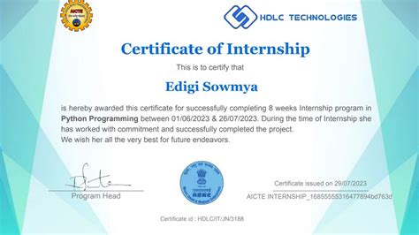 Edigi Sowmya On Linkedin Hi Connectionsrecently Completed My Internship In Python Programming