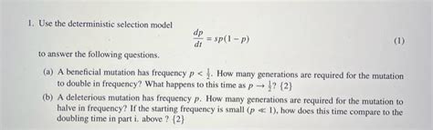 Solved Use The Deterministic Selection Model Dtdp Sp P Chegg