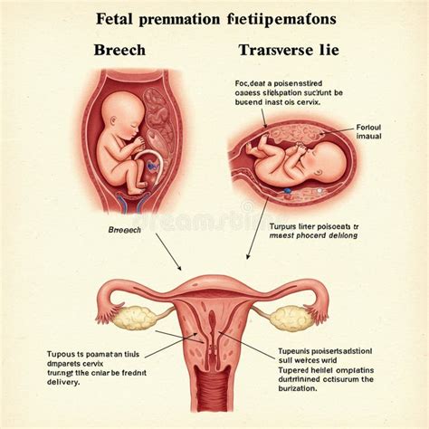 Medical Illustration Showing Two Fetal Positions In The Uterus Breech And Transverse Stock