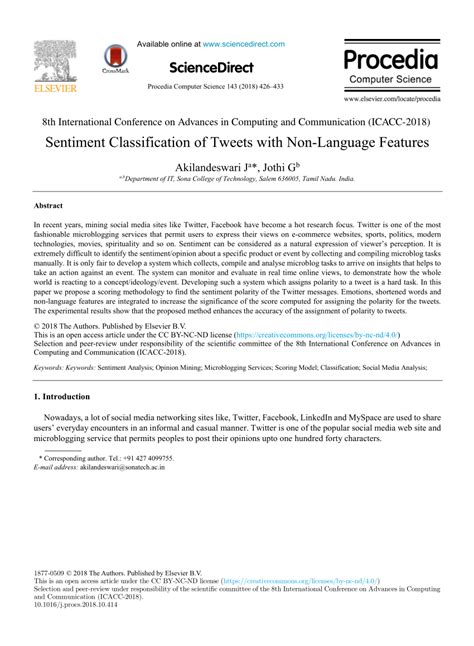 Pdf Sentiment Classification Of Tweets With Non Language Features