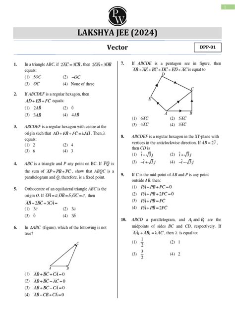 Vector Dpp 01 Of Lec 03 Lakshya Jee 2024 Pdf
