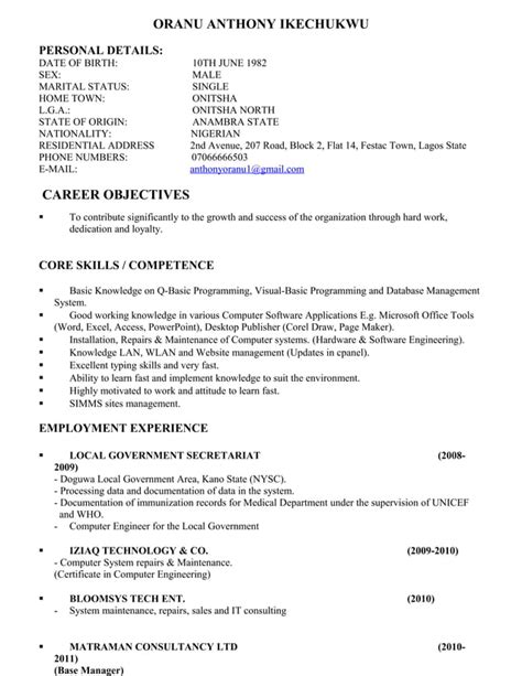 Oranu Anthony Ikechukwu Resume Pdf