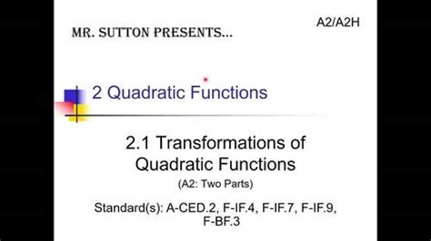 Transformations Of Quadratic Functions By Mr Sutton Presents Tpt