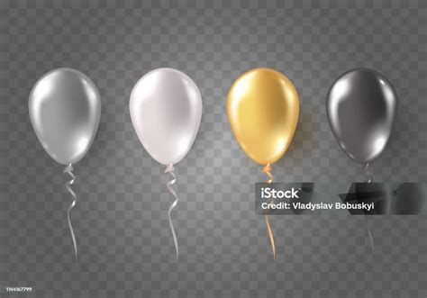 투명 한 배경에 고립 된 풍선 글로시 골드 실버 블랙 화이트 축제 3d 헬륨 발 롱 기념일 생일 파티 디자인을 위한 벡터