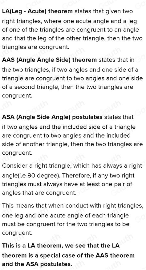 Solved The La Theorem Is A Special Case Of The A Sas Postulate And Sss Postulate B Sas