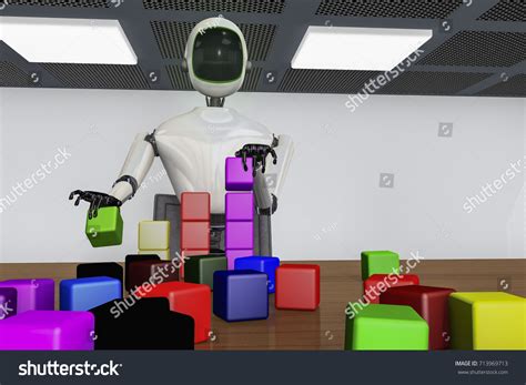 Robot Stacks Colorful Blocks 3d Rendering 스톡 일러스트 713969713 Shutterstock