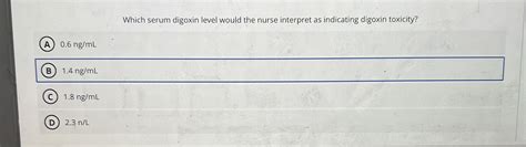 Solved Which Serum Digoxin Level Would The Nurse Interpret