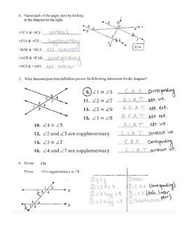 Geometry Parallel Lines Transversals LARGE PACKET Pgs Answers Included