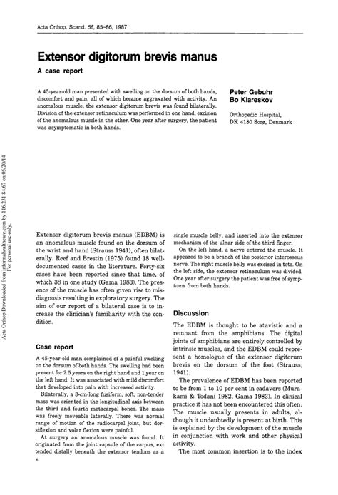 Pdf Extensor Digitorum Brevis Manus A Case Report
