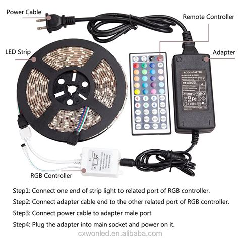 Waterproof Rgb 5m Strip Light With 44key Ir Remote