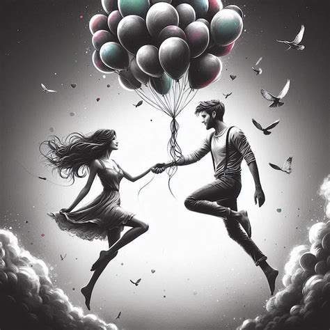 Purple Balloons With Man Woman Drawing Pictures