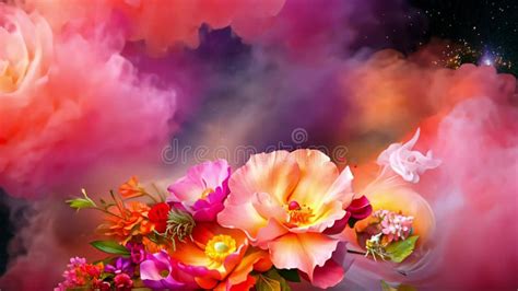 Vibrant Floral Explosion With Colorful Smoke In Dynamic Artistic Displaybeautiful Composition