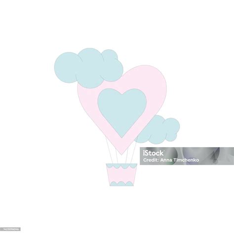흰색 배경에 고립 된 구름이있는 심장 공기 풍선의 벡터 평면 그림 파스텔 색상 0명에 대한 스톡 벡터 아트 및 기타 이미지 0명 관광 관광객 Istock