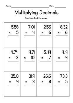 Multiplying Decimals By Whole Numbers FREEBIE By PS Teaching And Education