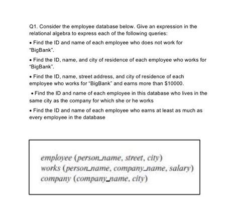 Solved Q1 Consider The Employee Database Below Give An