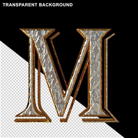 골드 프레임 문자 M의 은색 글자 프리미엄 Psd 파일