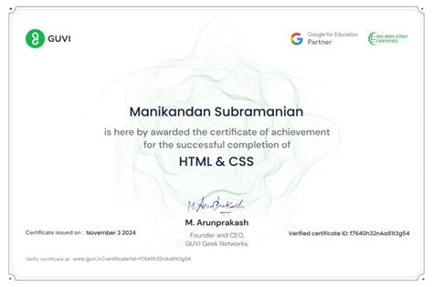 Webdevelopment Html Css Guvi Codingjourney Learningneverstops Manikandan Subramanian