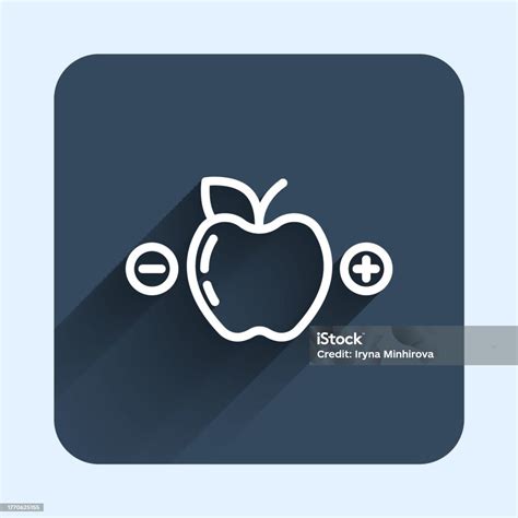 흰색 라인 칼로리 계산기 아이콘은 긴 그림자 배경으로 격리되어 있습니다 칼로리 계산 다이어트 체중 감량 부분 조절 건강한 식습관 식이 영양 파란색 사각형 버튼입니다 벡터 0