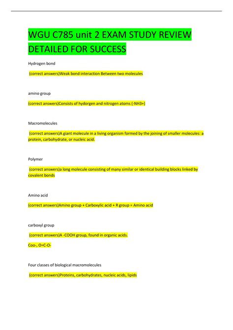 Biochemistry WGU C785 Module 1 Questions And AnswersWGU C785 Unit 2 EXAM STUDY REVIEW DETAILED